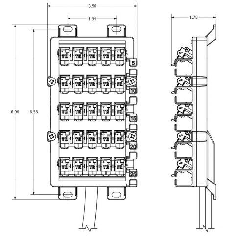 WTB-025-C04 Twenty-Five Line Sealed Wire Terminal with 4 ft. CAT3 Cable ...